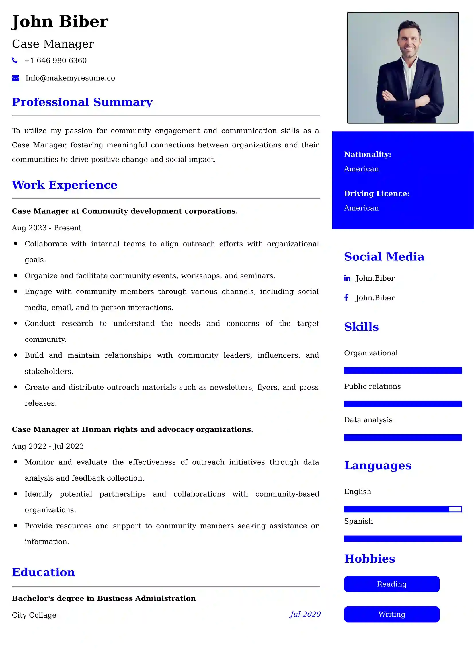 Case Manager Resume Examples - Russian Format, Latest Template.
